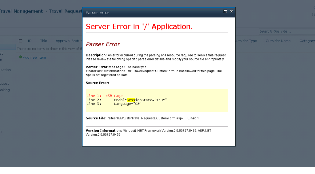 Parser Error With Sharepoint 2007 Bug Fixes Windows Diary